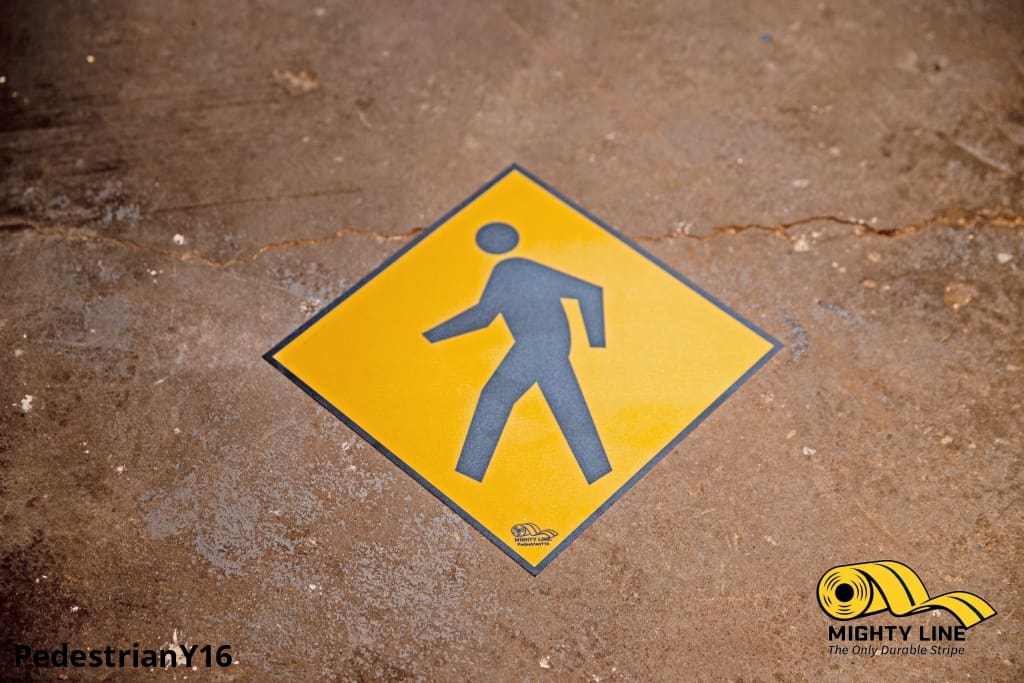 Pedestrian Yellow, Mighty Line Floor Sign, Industrial Strength, 16" Wi ...